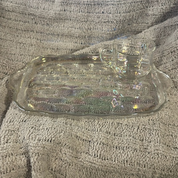 Dining | Vintage Iridescent Glass Textured Dish W Space For 1 Glass See ...